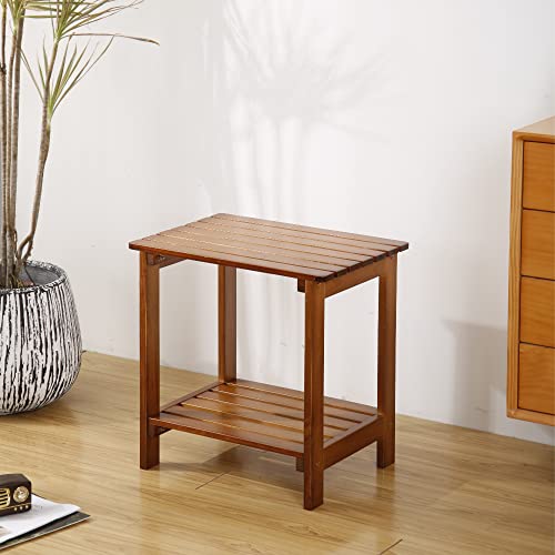 BplusZ KD-50N Outdoor Porch Wooden Side Table for Patio Lawn Garden Rectangular End Tables with Storage Brown