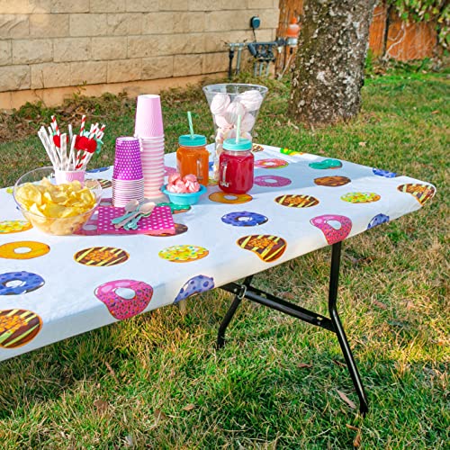 Tablecloth for Folding Table -Fitted Rectangular Table Cloth for 6 Foot β Size 32 x 72 inch - (180 x 75 cm) Plastic Vinyl Flannel Backed with Elastic Rim- for Christmas|Parties, Waterproof
