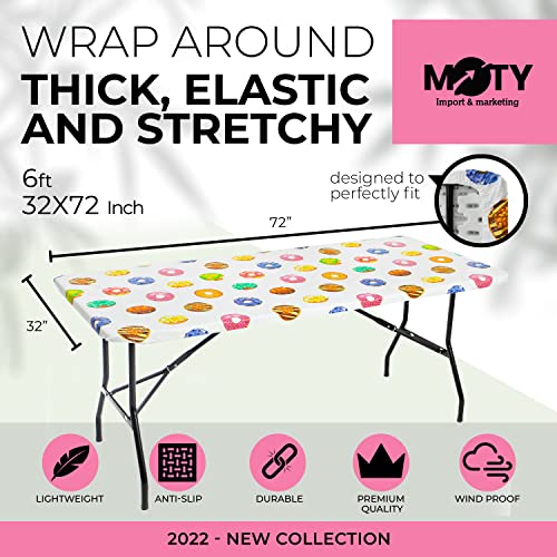 Tablecloth for Folding Table -Fitted Rectangular Table Cloth for 6 Foot β Size 32 x 72 inch - (180 x 75 cm) Plastic Vinyl Flannel Backed with Elastic Rim- for Christmas|Parties, Waterproof