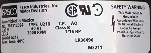 Fasco A217 3.3" Frame Shaded Pole OEM Replacement Specific Purpose Blower with Ball Bearing, 1/16HP, 3000rpm, 230V, 60Hz, 0.83 amps