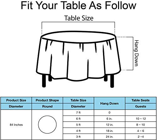 White Plastic Tablecloths 2 Pack Disposable Table Covers 84 Inch Circle Bridal Shower Party Tablecovers PEVA Solid Table Cloths for BBQ Picnic Birthday Wedding Banquet Parties 6 ft Round Table Use