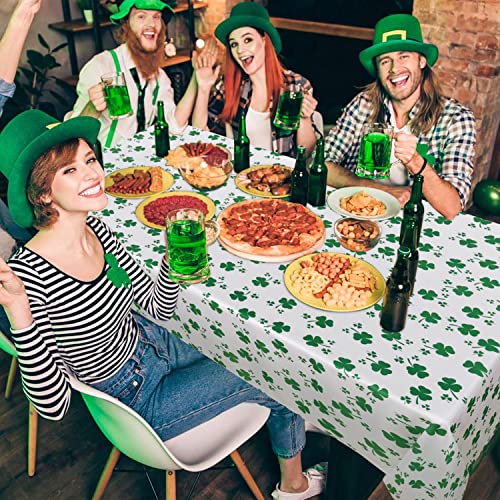 LUSHVIDA St.Patrick's Day Rectangle Table Cloth, 60 x 84 Inch, Shamrock Patterned Irish Clover Washable Microfiber Tablecloth Decorative Table Covers for Picnic Party, 100% Polyester, 150 GSM