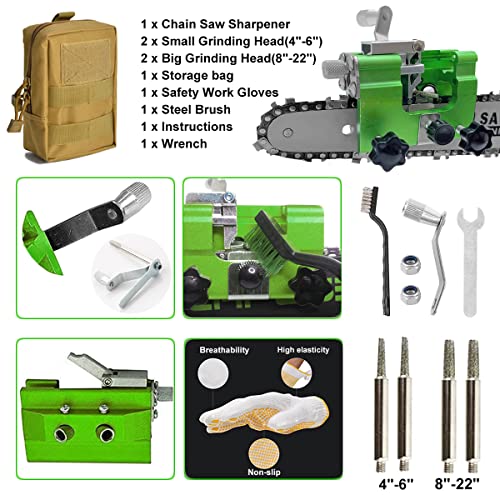 Chainsaw Sharpening Kit, Fast Hand Crank Chainsaw Sharpener, Portable Chain Saw Sharpener Tool with Carrying Bag, Cleaning Brush & Gloves, Easy to Use Chain Saw Blade Sharpener for 4"-22" Chain Saws