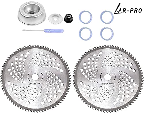 AR-PRO 2-Set 10" x 80T Carbide Tip Brush Blades with The Universal Adapter Kit β for Cutter, Trimmer, Weed Eater | Made from Premium Stainless Steel to Last Long | Cuts Like Butter