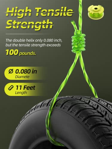 YWTESCH Trimmer String for Ryobi One Plus+ AC80RL3,11 FT/0.080-Inch，Spool Replacement Compatible with Ryobi 18v, 24v, and 40v Cordless Trimmers (12 Pack Trimmer Line & 3 Pack Trimmer Cap)