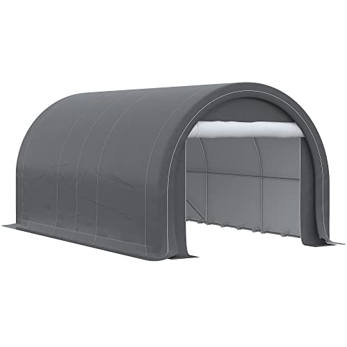 Outsunny 16' x 10' Carport, Heavy Duty Portable Garage/Storage Tent with Large Zippered Door, Anti-UV PE Canopy Cover for Car, Truck, Boat, Motorcycle, Bike, Garden Tools, Outdoor Work, Gray