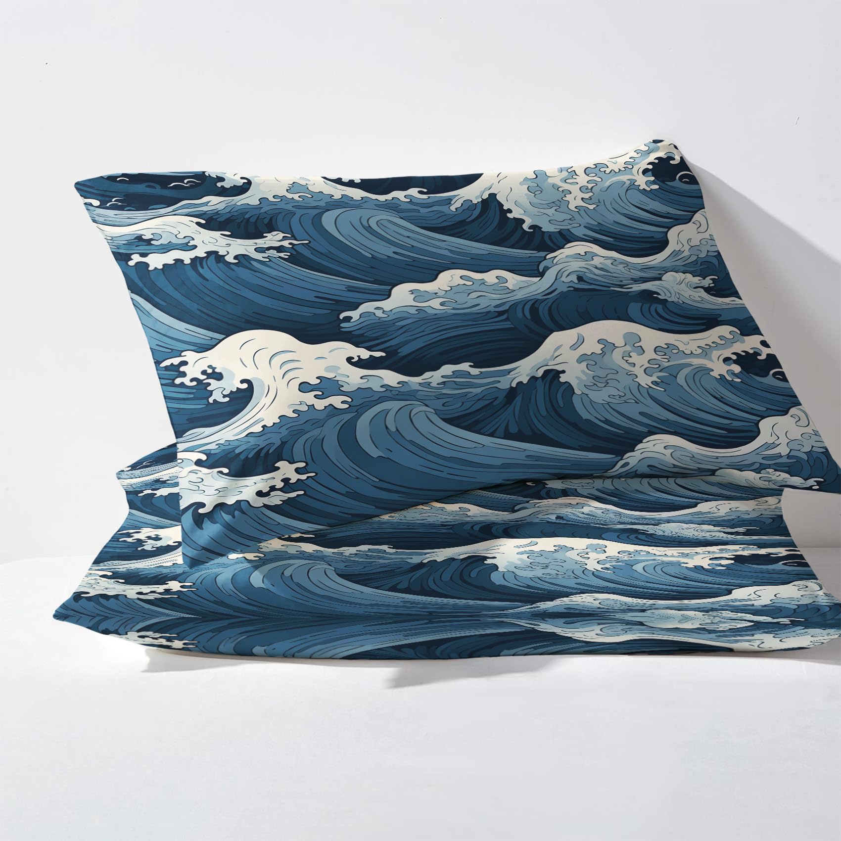 Sea Sheets Full Size, Wave Ocean Bed Sheets, Patterned Bedding Sheets & Pillowcases 4 Piece Set - Soft Microfiber Deep Pocket Fitted Sheet & Flat Sheet & 2 Pillow Cases L3-&-356