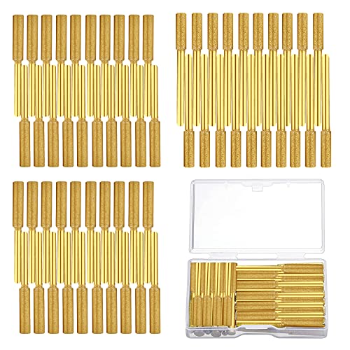60 Pcs Titanium Plated Grinding Tool Diamond Chainsaw Sharpener Stones Bits High Hardness Chainsaw Sharpening Wheel For Machinery, Bearings, Metal Polishing, Chainsaws (5/32, 3/16, 7/32 Inches)