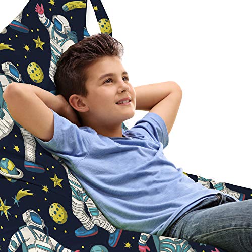 Ambesonne Outer Space Lounger Chair Bag, Cartoon Style Illustration of Astronauts and Galactic Elements on Dark Back, High Capacity Storage with Handle Container, Lounger Size, Multicolor