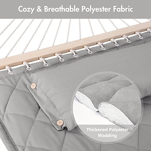 ANOW Heavy Duty Hammock with Spreader Bars and Detachable Pillow, 2 Person Hammock for Outdoors Indoors, 450 LBS Weight Capacity, Light Gray