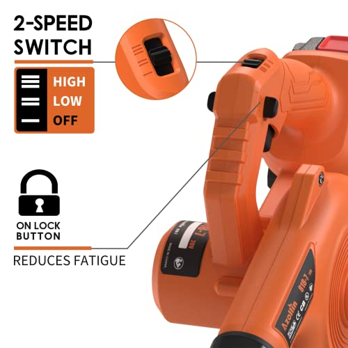Azollin Leaf Blower, 20V Cordless Leaf Blower with 3.0Ah Battery and Charger, 2-Speed Electric Leaf Blower, 2-in-1 Battery Blower/Vacuum Design 140 MPH for Jobsite Lawn Care Light Yard Work Sweeping