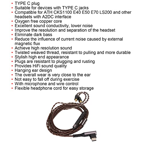 Eulbevoli Earphone Upgrade Cable, HiFi Headphone Wire OFC Core Wire Control Tensile with Mic for E50 for LS300 for ATH