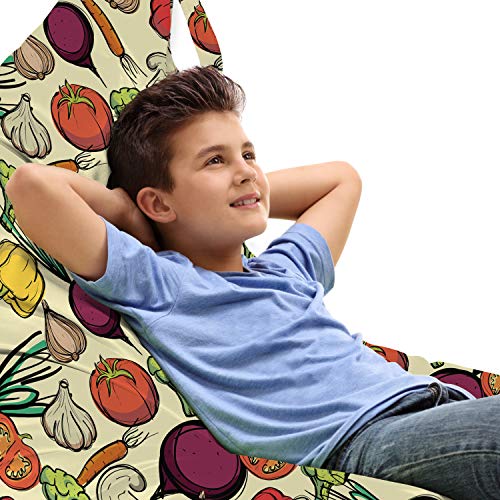 Ambesonne Vegetable Lounger Chair Bag, Organic Farm Products Carrots Garlic Mushroom Fresh Diet Childish Meal Cartoon, High Capacity Storage with Handle Container, Lounger Size, Multicolor