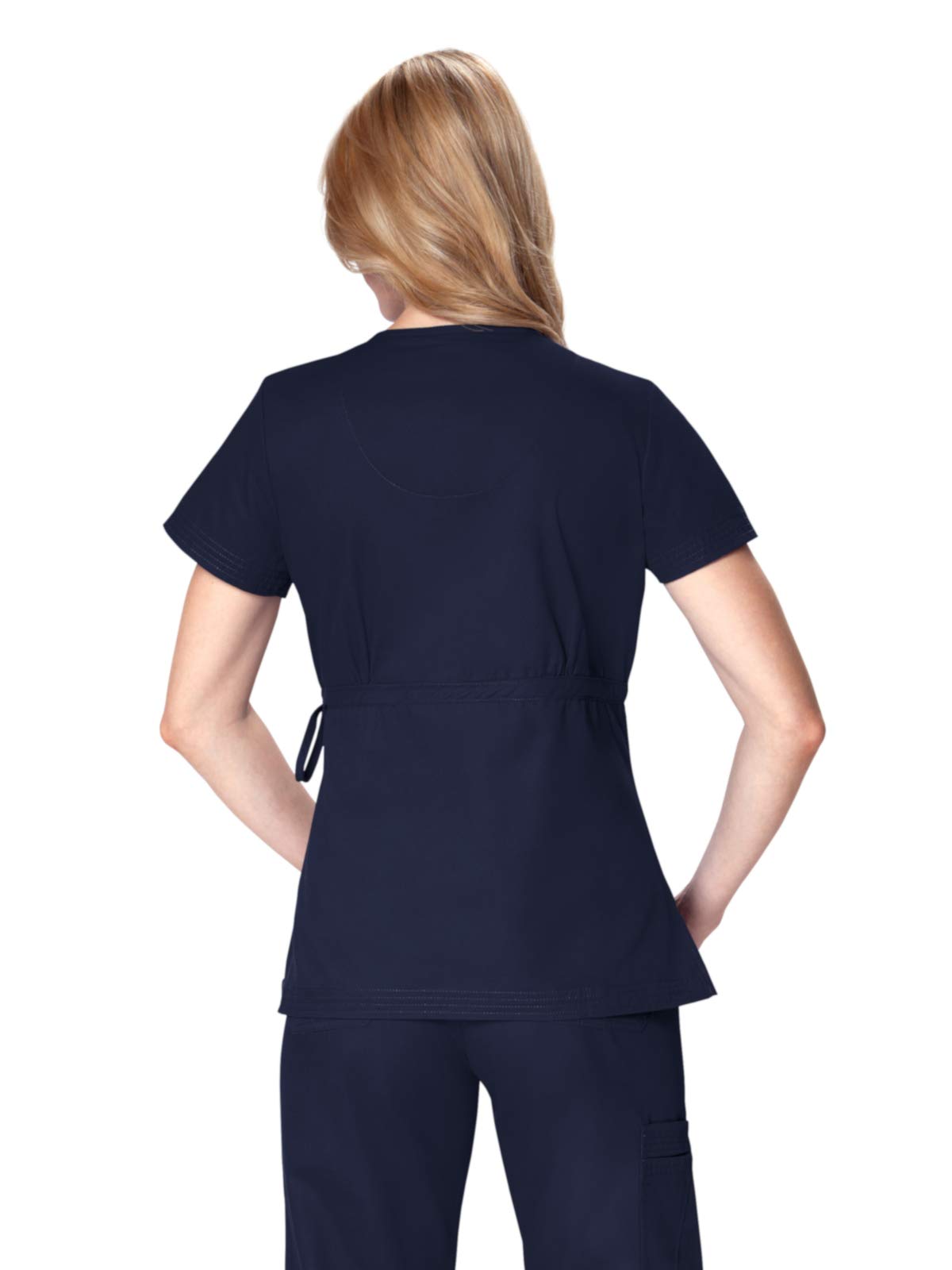 KOI Women's Katelyn Easy-fit Mock-wrap Scrub Top with Adjustable Side Tie, Navy, X-Large