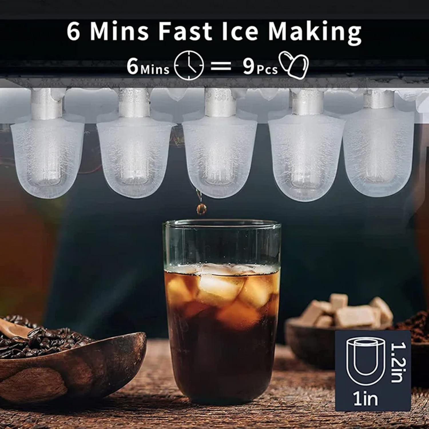 Ice Makers Countertop,9 Cubes Ready in 6 Mins,26lbs of Bullet-Shaped Ice in 24Hrs,Self-Cleaning Ice Machine with Ice Shovel and Basket,Portable Ice Maker Machine for Home Kitchen Office Bar Party