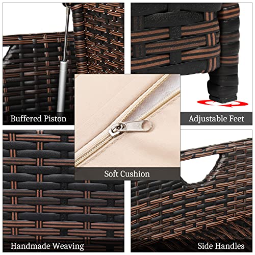 VINGLI 40 Gallon Outdoor Storage Bench with Cushion, Rattan Storage Box, Patio Wicker Deck Box with Seat for Garden | Balcony | Porch | Pool | Yard (Brown Frame + Beige Cushion)