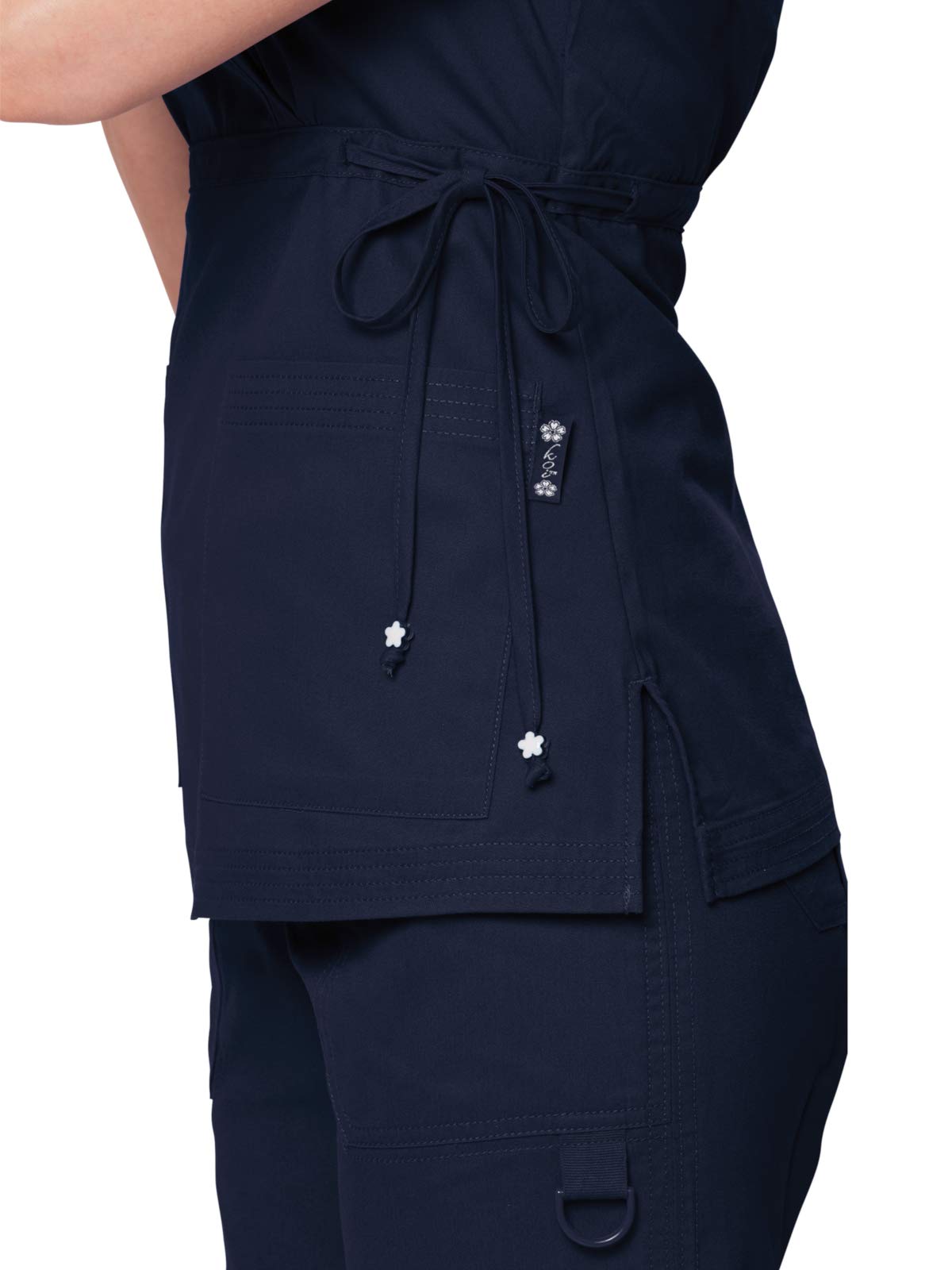 KOI Women's Katelyn Easy-fit Mock-wrap Scrub Top with Adjustable Side Tie, Navy, X-Large