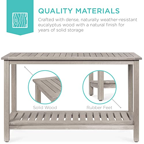 Best Choice Products 48in 2-Shelf Eucalyptus Wooden Console Table Indoor Outdoor Multifunctional Buffet Bar Storage Organizer w/Foot Sliders - Gray