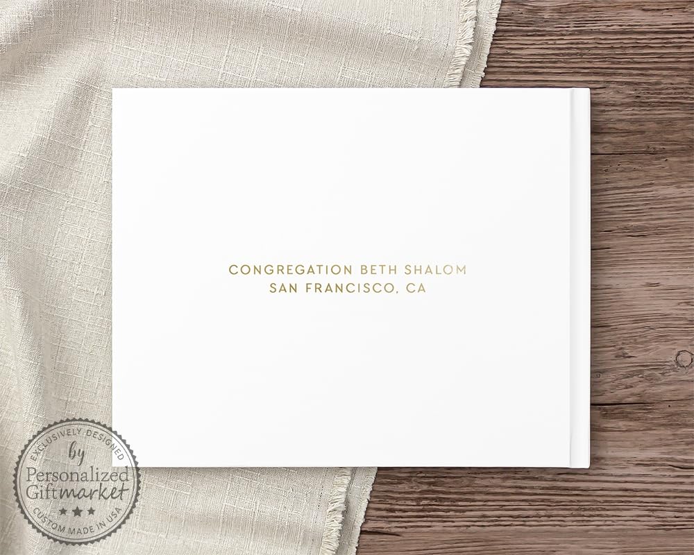 Bar Mitzvah Guest Book Jewish Bar Mitzvah Ceremony Celebration Idea, Photo Booth Album Book, Personalized Gift with Foil - White Gold (9x6)