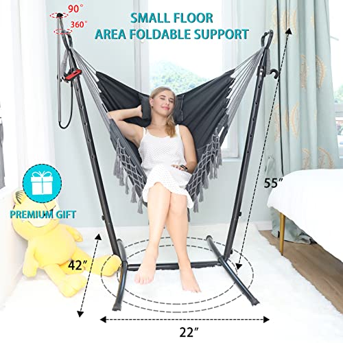 Hammock Chair with Stand Phone Holder Included Double Hanging Chair Macrame Boho Handmade Adjustable Swing Indoor Outdoor Patio Yard Garden Porch 400lbs Capacity1 2022