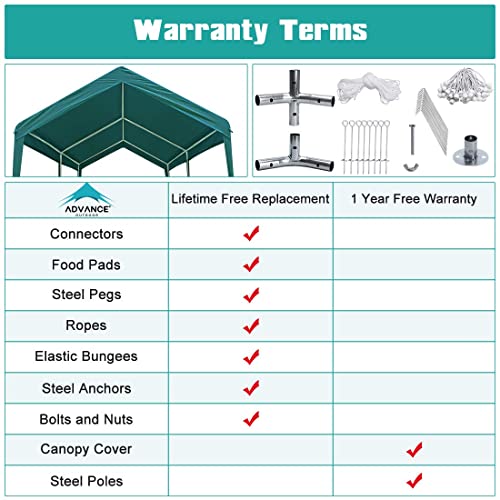 ADVANCE OUTDOOR Adjustable 10x20 ft Heavy Duty Carport Car Canopy Garage Boat Shelter Party Tent, Adjustable Height from 9.5 ft to 11 ft, Green