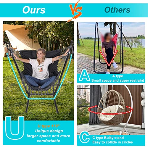Hammock Chair with Stand Phone Holder Included Double Hanging Chair Macrame Boho Handmade Adjustable Swing Indoor Outdoor Patio Yard Garden Porch 400lbs Capacity1 2022