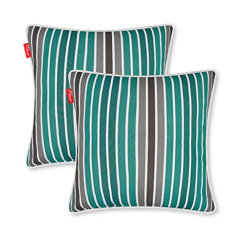 Pcinfuns Set of 2 Patio Indoor/Outdoor All Weather Decorative Throw Pillow Cover Cushion Case for Replacement 18" x 18" (Green and Grey)