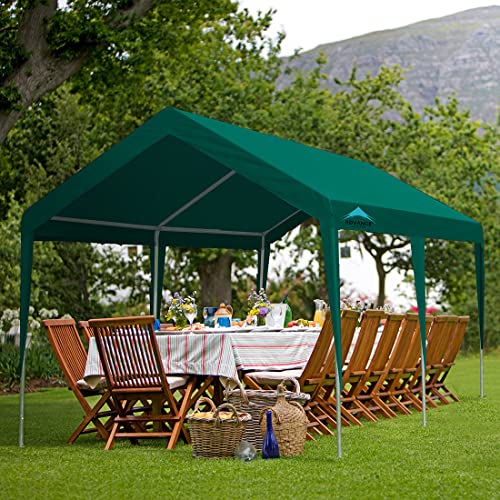 ADVANCE OUTDOOR Adjustable 10x20 ft Heavy Duty Carport Car Canopy Garage Boat Shelter Party Tent, Adjustable Height from 9.5 ft to 11 ft, Green