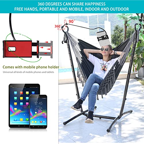 Hammock Chair with Stand Phone Holder Included Double Hanging Chair Macrame Boho Handmade Adjustable Swing Indoor Outdoor Patio Yard Garden Porch 400lbs Capacity1 2022