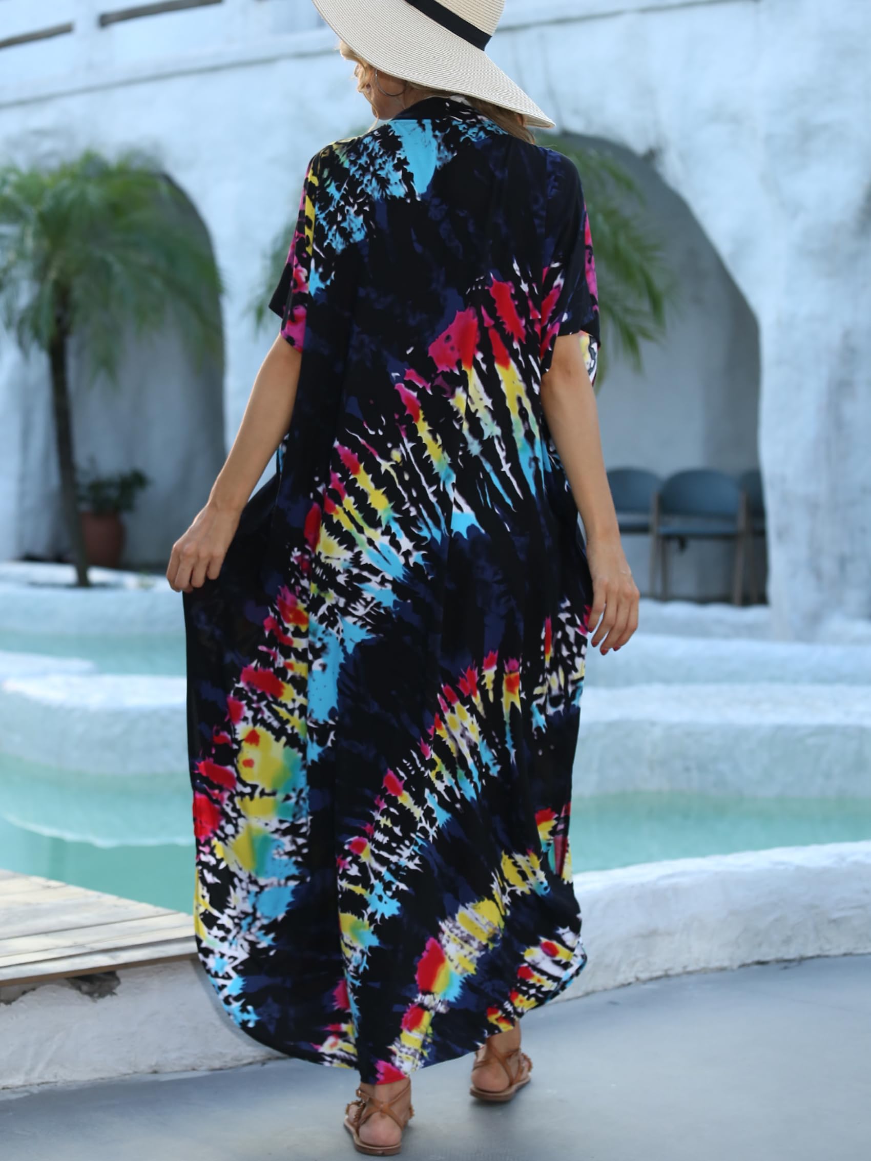 SMUDGE Life Kaftan Dresses for Women Loose Fit Button Up Caftans with Pockets for Stylish Cover Up