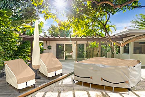 Porch Shield Patio Table Cover - Waterproof Outdoor Dining Table and Chairs Furniture Set Cover Rectangular - 84 x 56 inch, Light Tan & Khaki