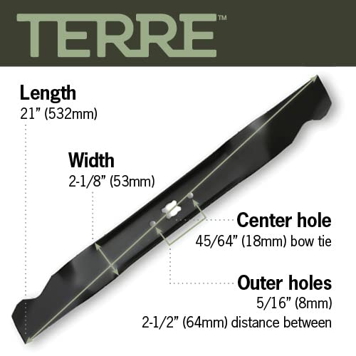 Terre Products, Single Mulching Lawn Mower Blade, 21 Inch Deck, Compatible with MTD, Cub Cadet, TroyBilt, Replacement for 742-04100, 742-0741, 742-0741A, 942-0741, 942-0741A, 1995 and After