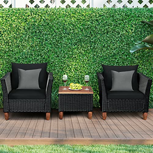 LIRUXUN 3PCS Outdoor Patio Rattan Furniture Set Wooden Table Top Cushioned Sofa Black Coffee Table (Color : D)