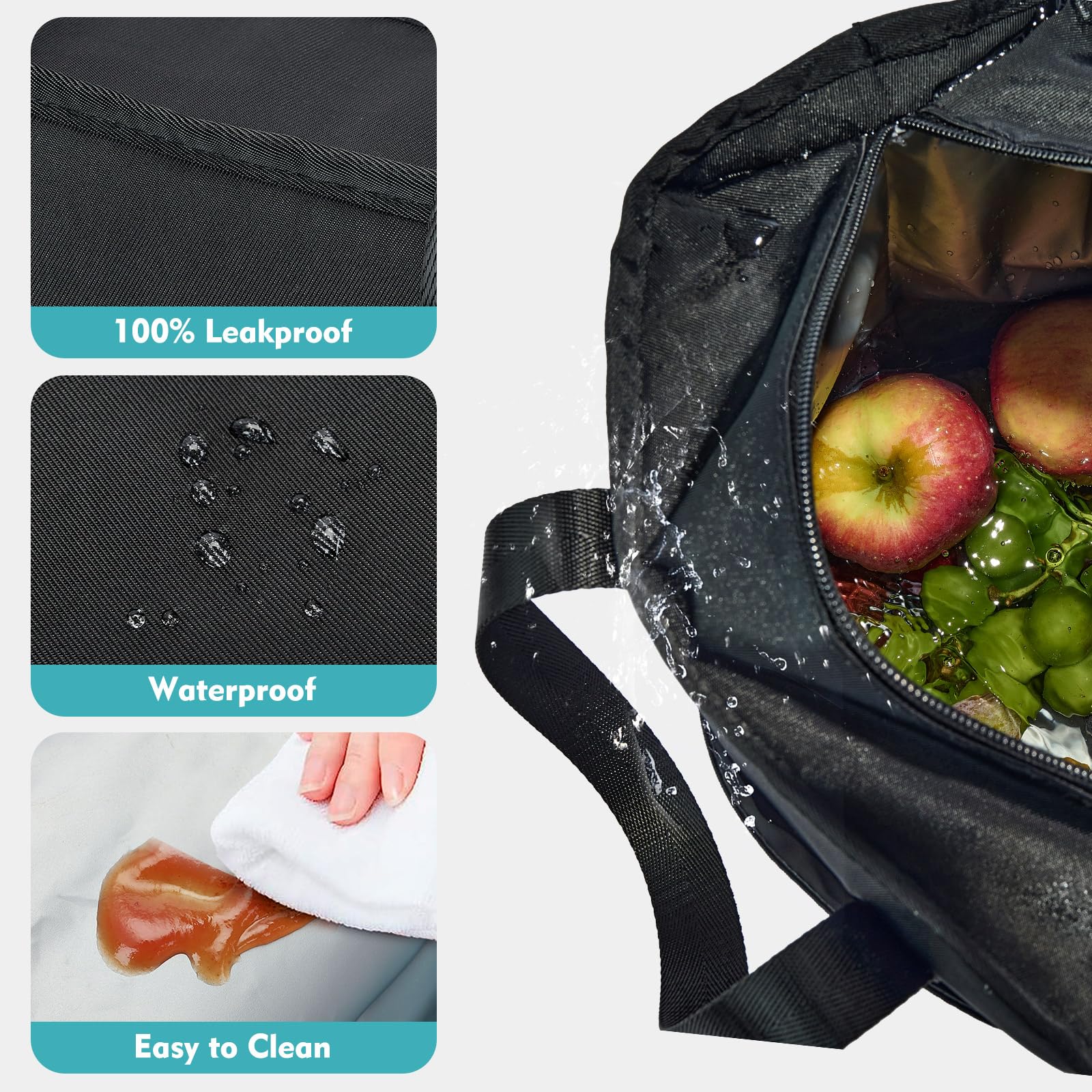 Lunch Box for Women/Men - Large/Small Insulated Leak Proof Lunch Bag for work Reusable Lunch Tote Bag for Kids Girls L Black