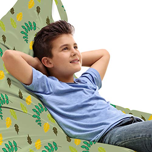 Ambesonne Autumn Lounger Chair Bag, Woodland Assortment of Fall Leaves Botanical Details Repetitive Pattern, High Capacity Storage with Handle Container, Lounger Size, Pale Green Multicolor