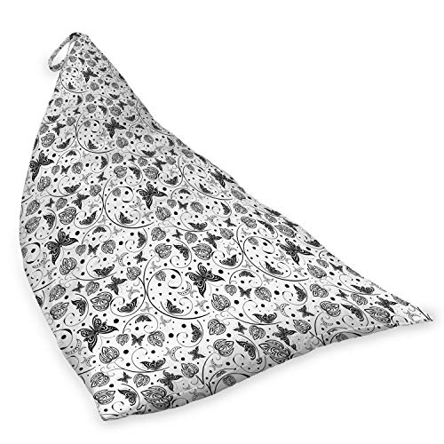 Ambesonne Black and White Lounger Chair Bag, Monochrome Butterflies and Petals of Spring on Dotted Swirled Background, High Capacity Storage with Handle Container, Lounger Size, Black White
