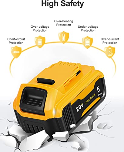 5.0Ah&3.0Ah 4-Pack Battery Set Replacement for Dewalt 20V Battery DCB203,DCB203-2,DCB205,DCB206,DCB200,DCB201,DCB180,DCB181,DCB182, Compatible with Dewalt 20V Tools, for DCD, DCF, DCG and DCS Series