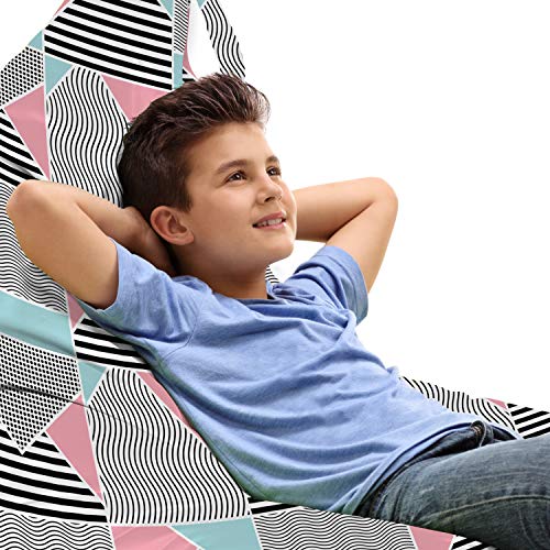 Ambesonne Geometric Lounger Chair Bag, Contemporary Themed Illustration in Retro Style Modern Artwork, High Capacity Storage with Handle Container, Lounger Size, Blue Pink and Charcoal Grey