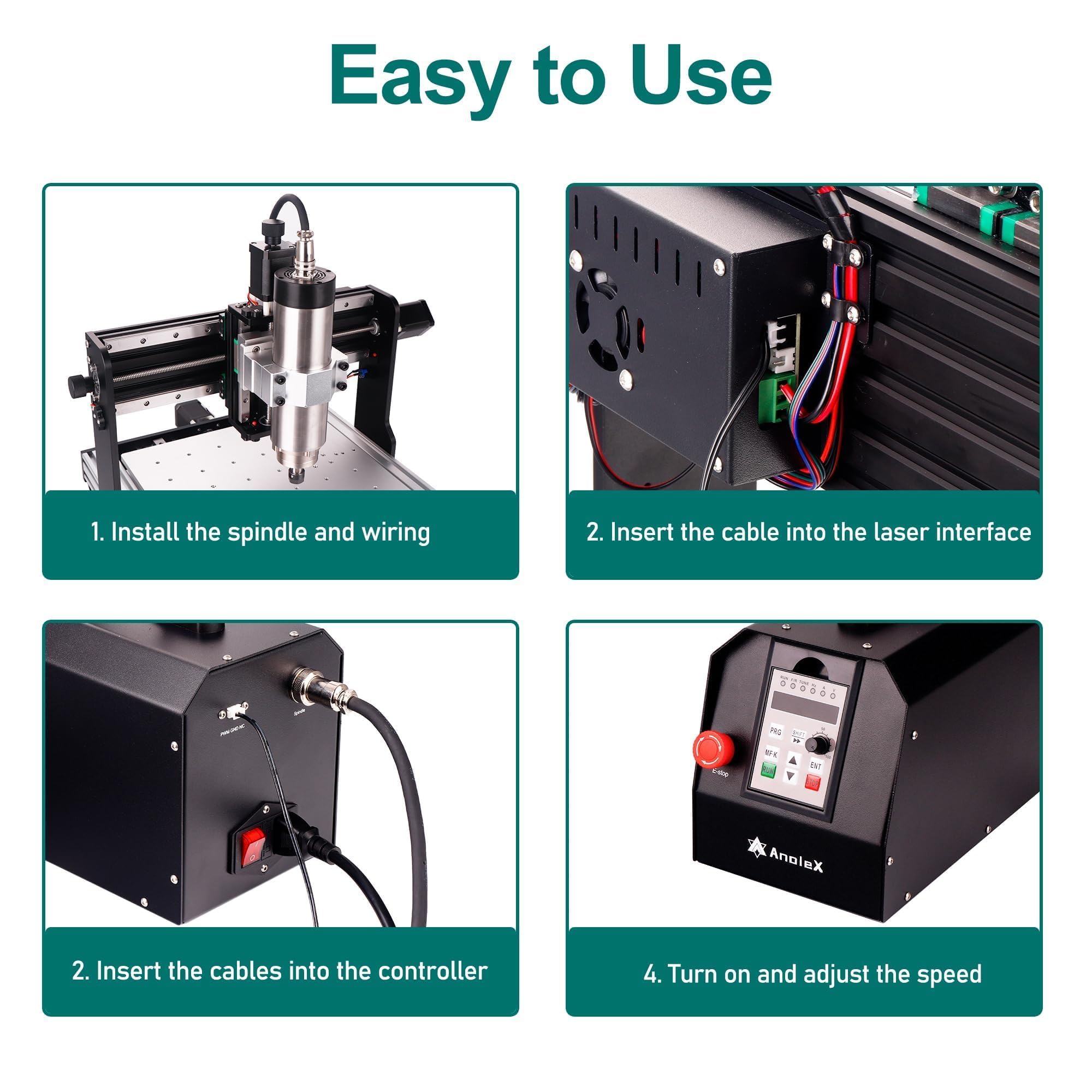 AnoleX 110V 1.5KW CNC Spindle Motor Kits, Φ65mm Air Cooled VFD Spindle with ER11 Collets for CNC Router Machine