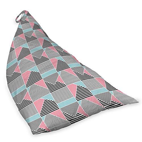 Ambesonne Geometric Lounger Chair Bag, Contemporary Themed Illustration in Retro Style Modern Artwork, High Capacity Storage with Handle Container, Lounger Size, Blue Pink and Charcoal Grey