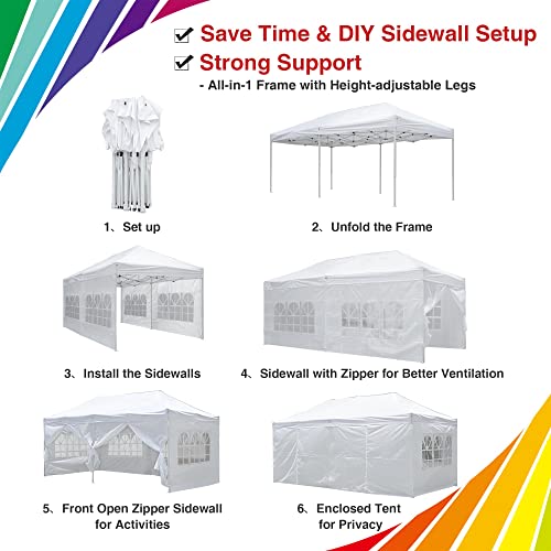 Instahibit 10x20FT 95LB Heavy Duty Outdoor Pop Up Canopy Enclosed Wedding Backyard Party Event Tent White with Sidewall