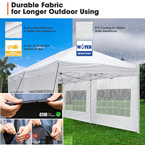 Instahibit 10x20FT 95LB Heavy Duty Outdoor Pop Up Canopy Enclosed Wedding Backyard Party Event Tent White with Sidewall