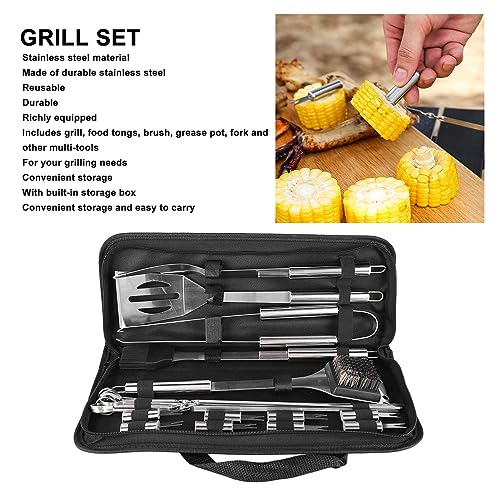 Grill Set, 20pcs Brush Barbecue Tool Set Fine Crafted Stainless Steel for Travel for Outdoor