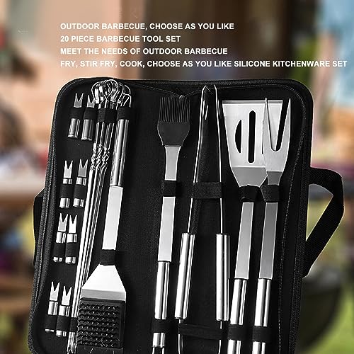 Grill Set, 20pcs Brush Barbecue Tool Set Fine Crafted Stainless Steel for Travel for Outdoor