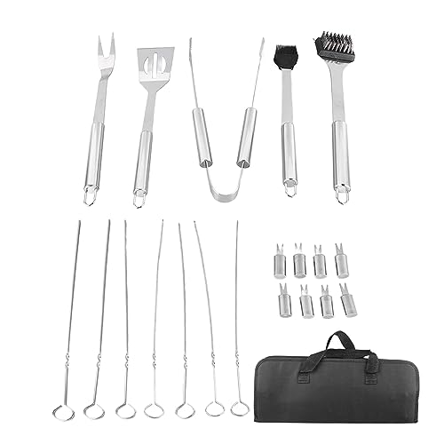 Grill Set, 20pcs Brush Barbecue Tool Set Fine Crafted Stainless Steel for Travel for Outdoor