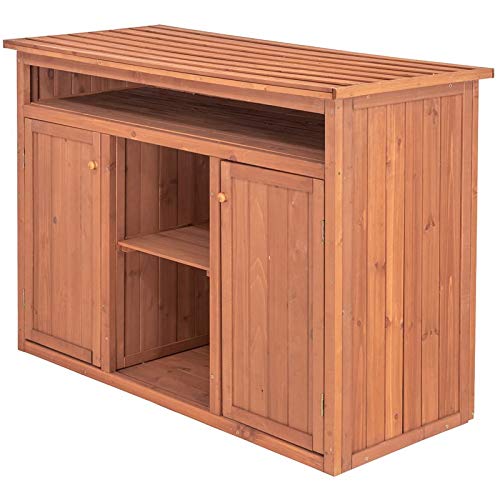 Leisure Season SDH9137 Short Display and Hideaway Storage Cabinet - Brown - Indoor and Outdoor Furniture Shelves - Tool Organizer for Garden, Garage, Patio - Functional Decor for Housing Accessories