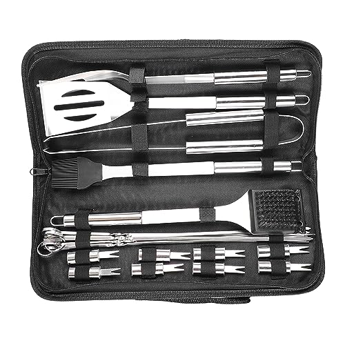 Grill Set, 20pcs Brush Barbecue Tool Set Fine Crafted Stainless Steel for Travel for Outdoor