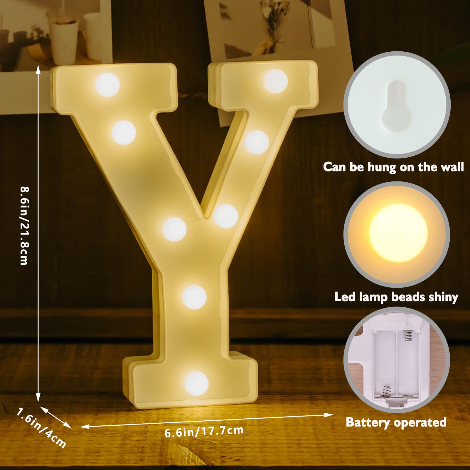 IFDGCTK Light Up Letters, Led Letters Lights 26 Alphabet, Decorative Lighted Letters, Battery Powered Led Marquee Light Up Letters for Party, Bar, Night Light, Home Decor(Letter Y)