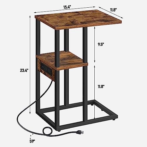 TUTOTAK C-Shaped Side Table, Set of 2, C Table End Table with Charging Station, Sofa Couch Table for Small Spaces, Couch Side Table for Livingroom, Bedroom, Brown TB01BB0432