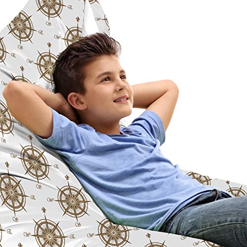 Ambesonne Compass Lounger Chair Bag, Vintage Nautical Wind Rose in Earth Tones Mapping Around Direction Safety, High Capacity Storage with Handle Container, Lounger Size, Umber White